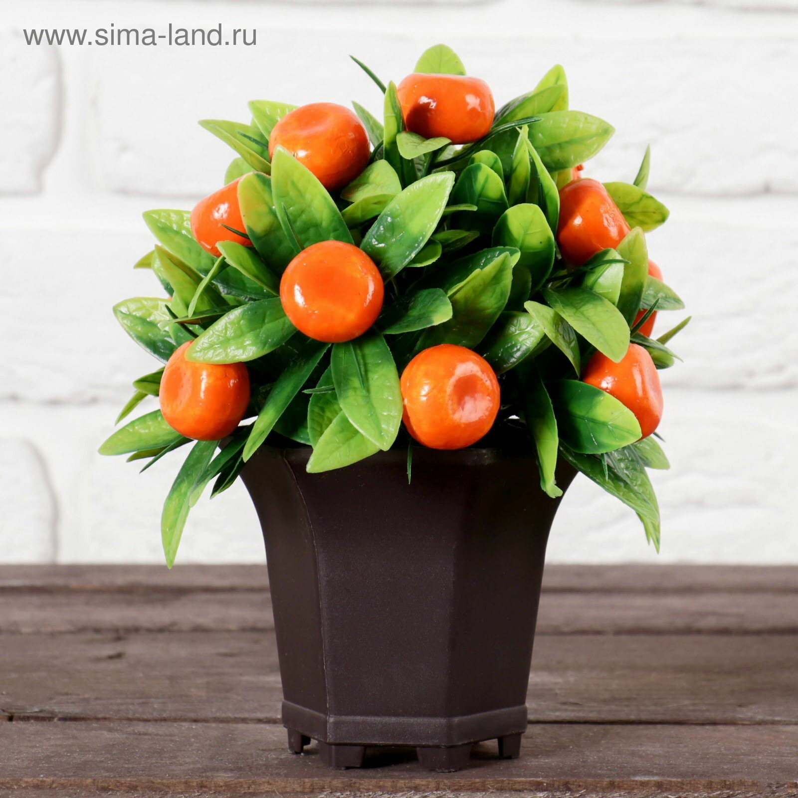 Искусственный цветок в горшке "Мандариновый куст", 13x18 см, цвет: зелёный