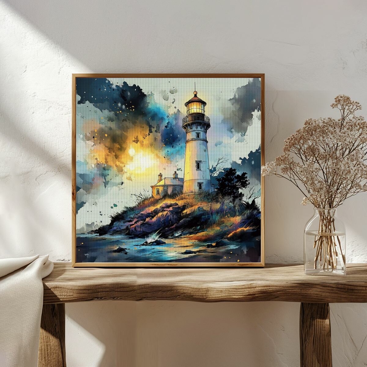 1 бескаркасная 14CT/11CT крестовая вышивка 40X40CM/15.74in Маяк Стражной башникот в окне, цветов с иголками, нитками, чертежами, холстом.