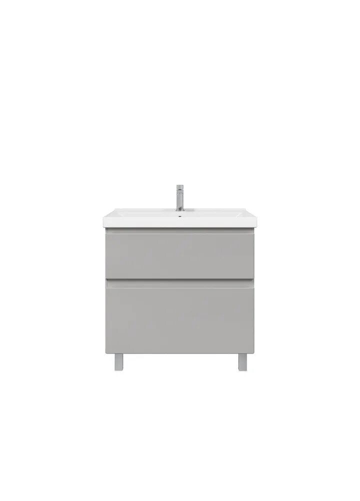 Тумба с раковиной SanStar Riana 80 напольная, 80 см, серая, из МДФ, с ящиками, раковина для ванной, фарфоровая, прямоугольная, встроенный слив-перелив