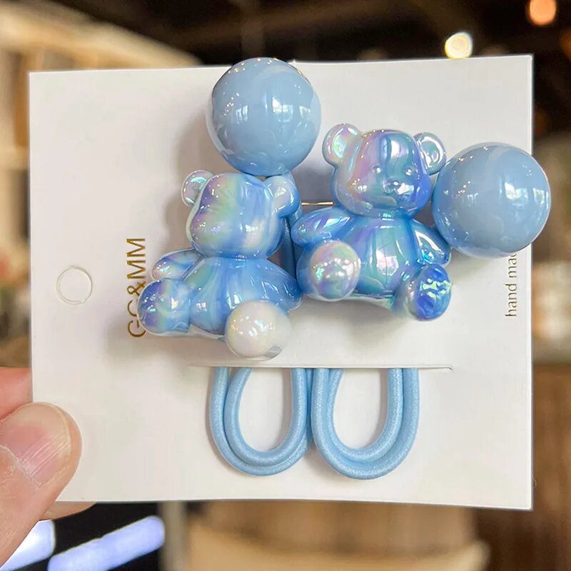Резинки для волос Candy Color Ombre детские с бусинами Синий, Синий