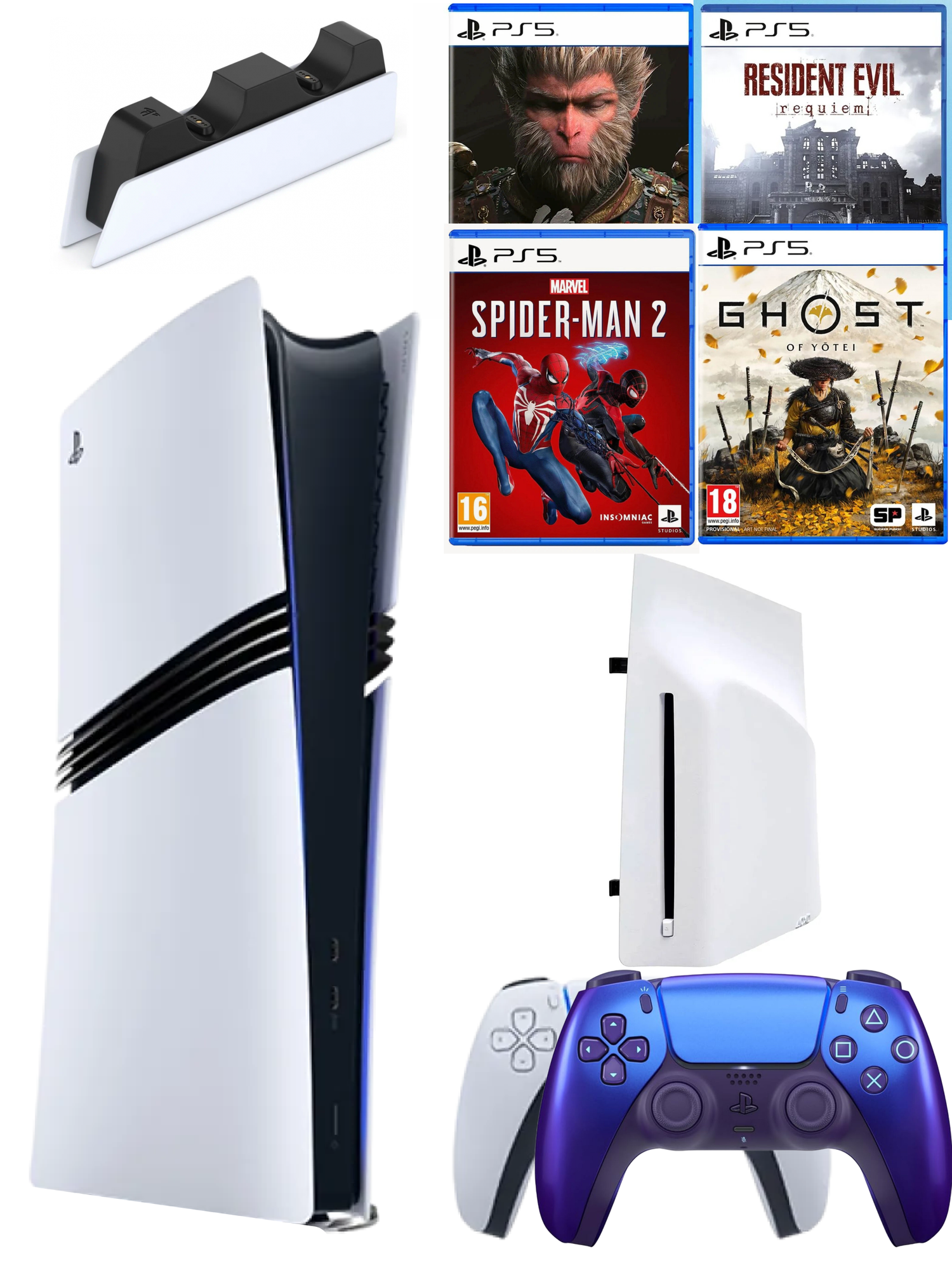 Игровая приставка Sony PS 5 Pro Digital Edition+Зарядная станция+ Дисковод +2-ой геймпад+комплект из 4 игр , 2Tb SSD