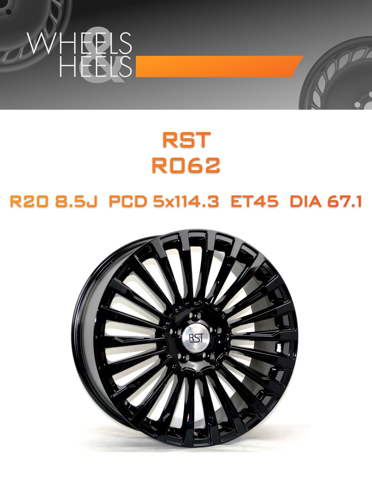 Диск автомобильный литой RST R062 20x8.5 5x114.3 et45 dia67.1 Чёрный