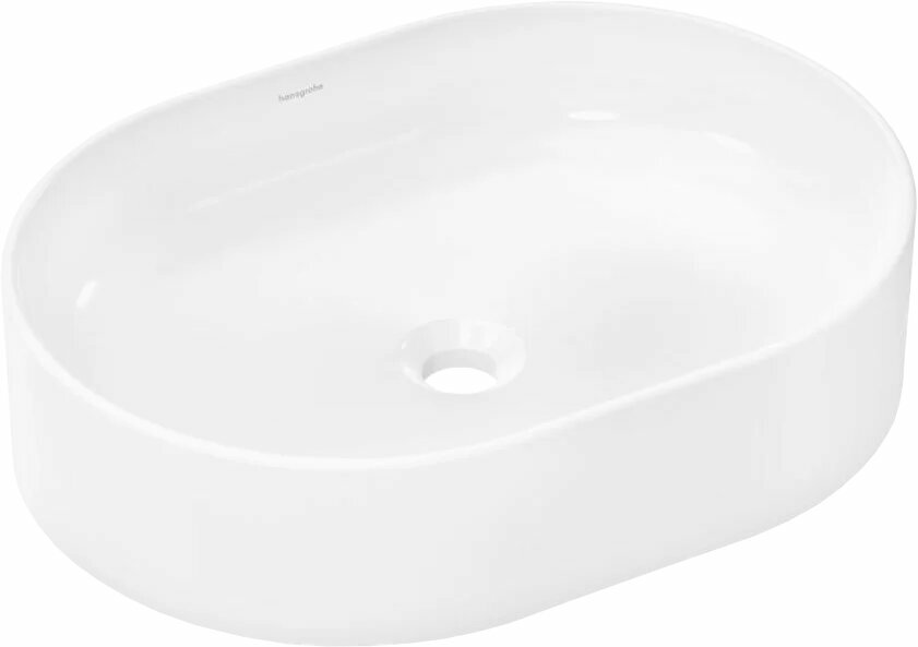 Накладная раковина Hansgrohe Xuniva U 55 накладная, без отверстия под смеситель, фаянсовая, овальная, раковина для ванной, белая, глянцевая