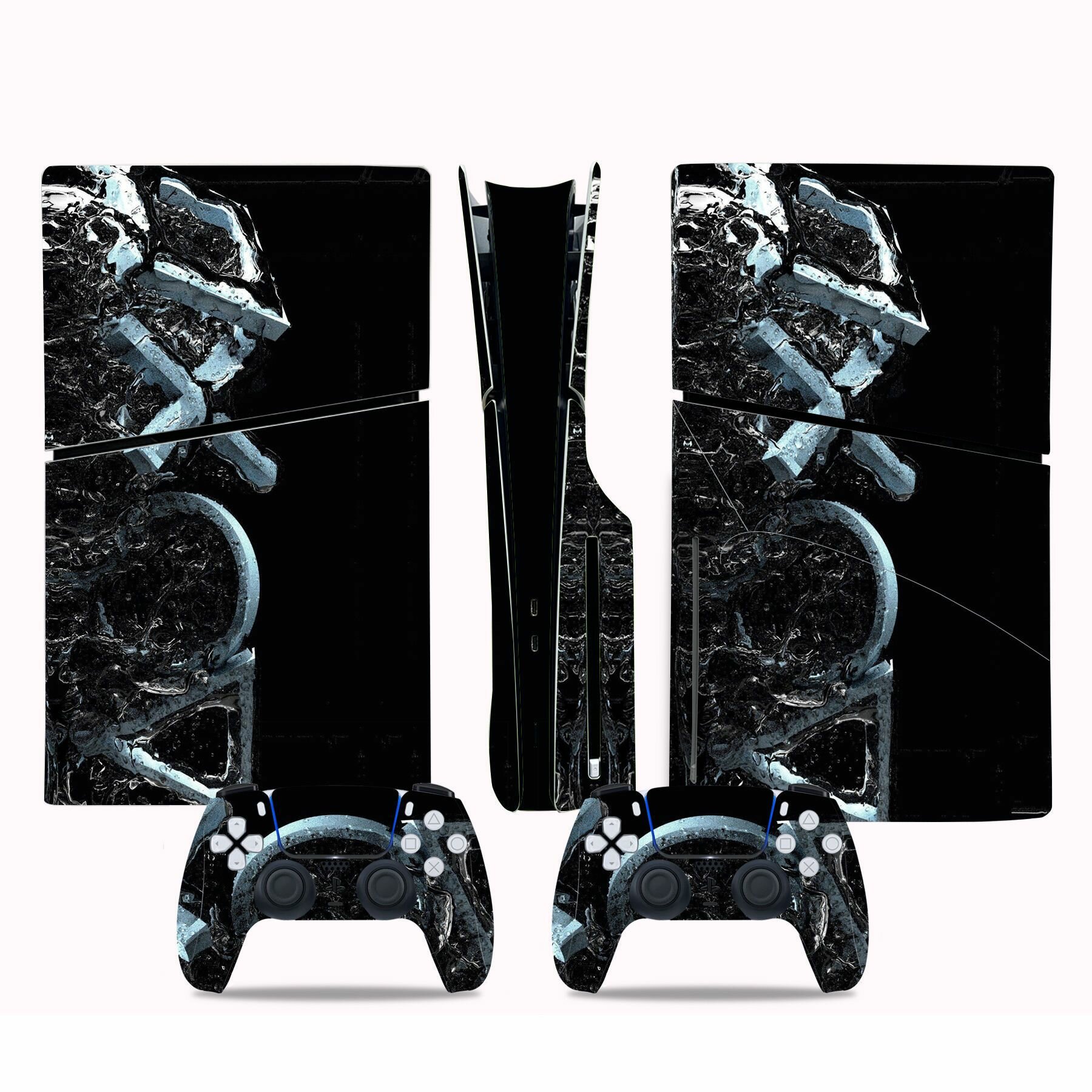 Наклейка виниловая защитная на игровую консоль Sony PlayStation 5 Slim Disc Edition, Икони PS развал, полный комплект с геймпадами