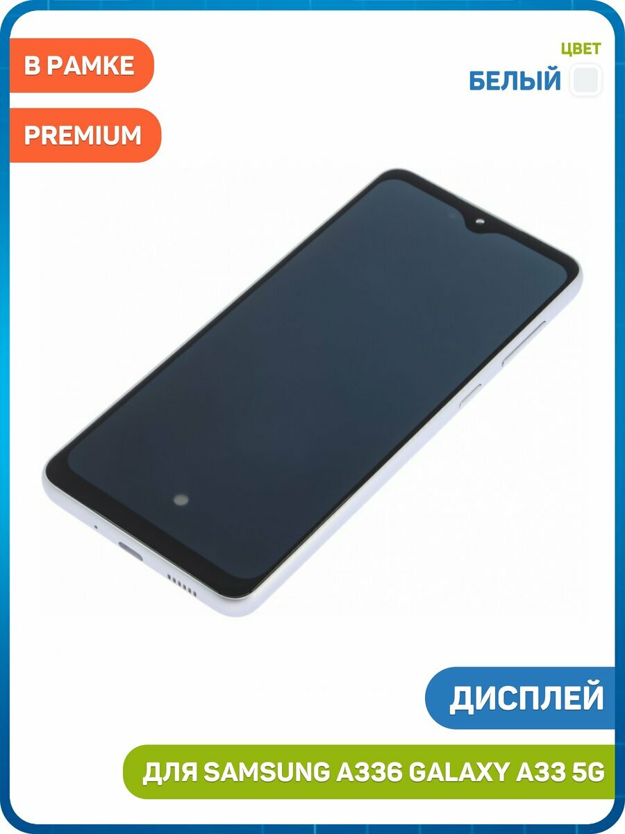 Дисплей для Samsung A336 Galaxy A33 5G (в сборе с тачскрином) в рамке, белый, AAA