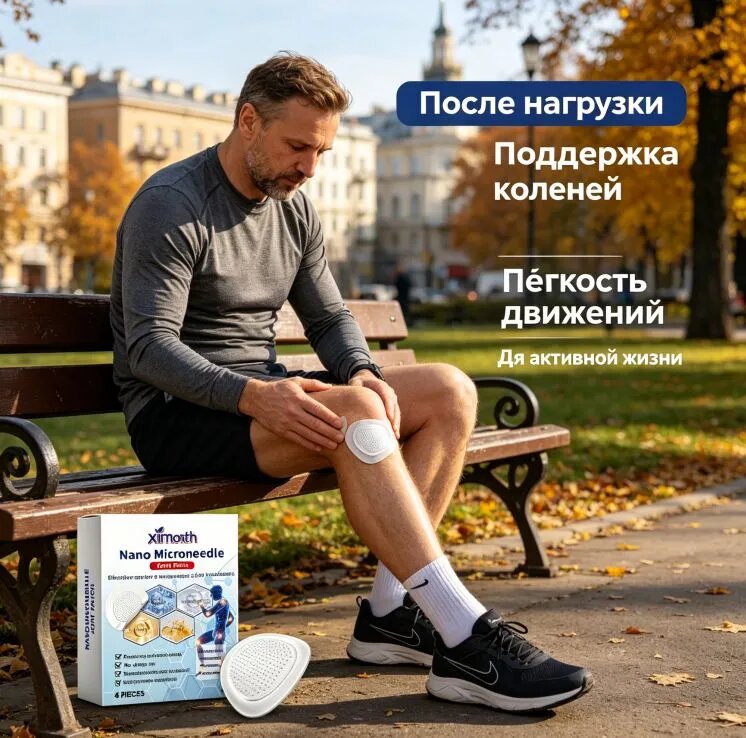 Нано-микроигольчатый пластырь для суставов, патч для коленей и локтей с , куркумой и хондроитином, поддержка подвижности, длительное действие 8часов 4 шт
