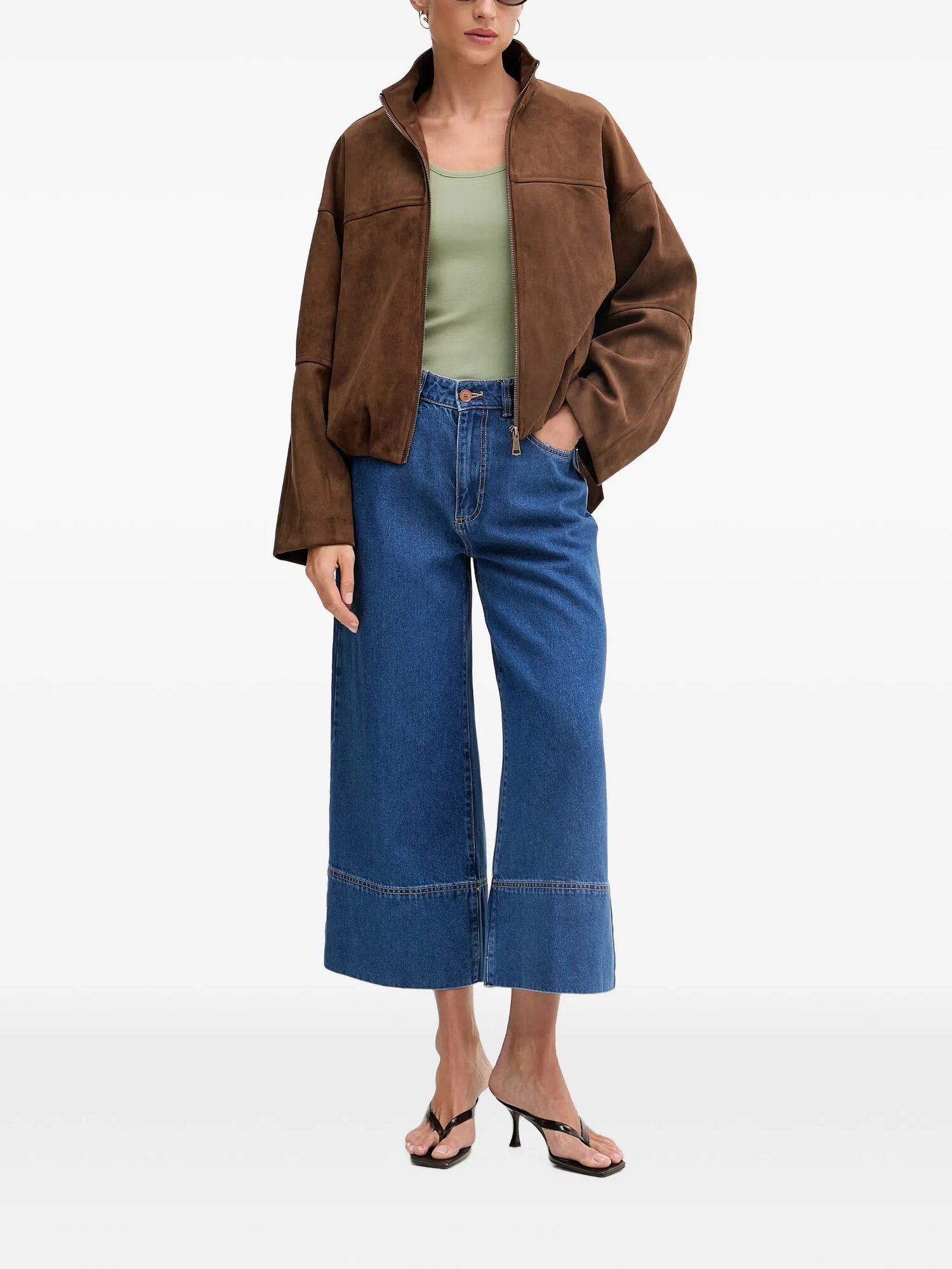 Джинсы UNITED COLORS OF BENETTON Wide-leg cropped jeans, размер 31, синий — фото 1