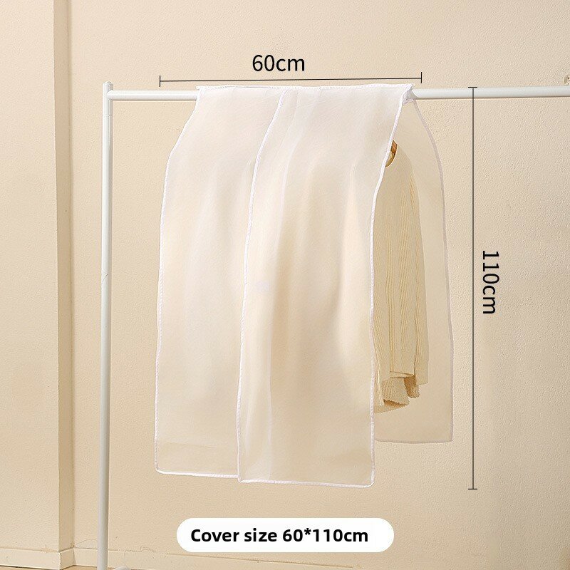 White clothing dust sleeve with peva for closet organization and travel garments, 60x110cm