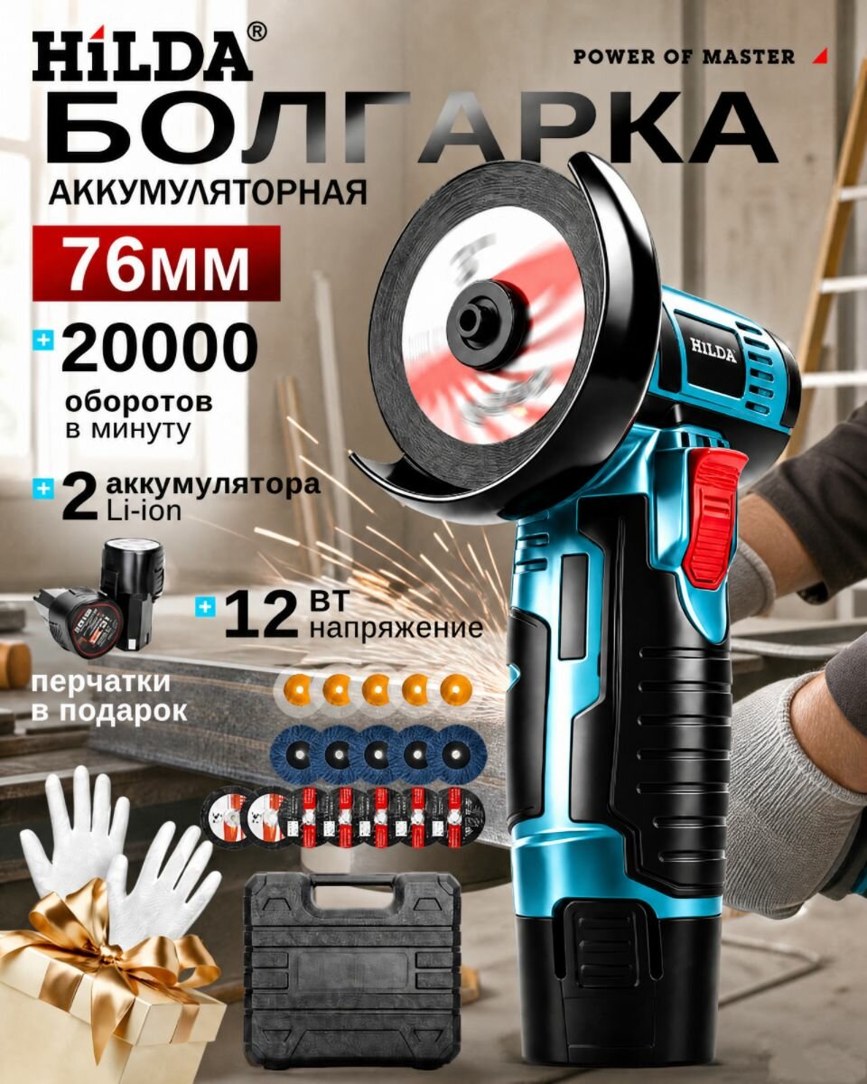 Болгарка аккумуляторная мини ушм / Угловая шлифовальная машина 20000 об/мин