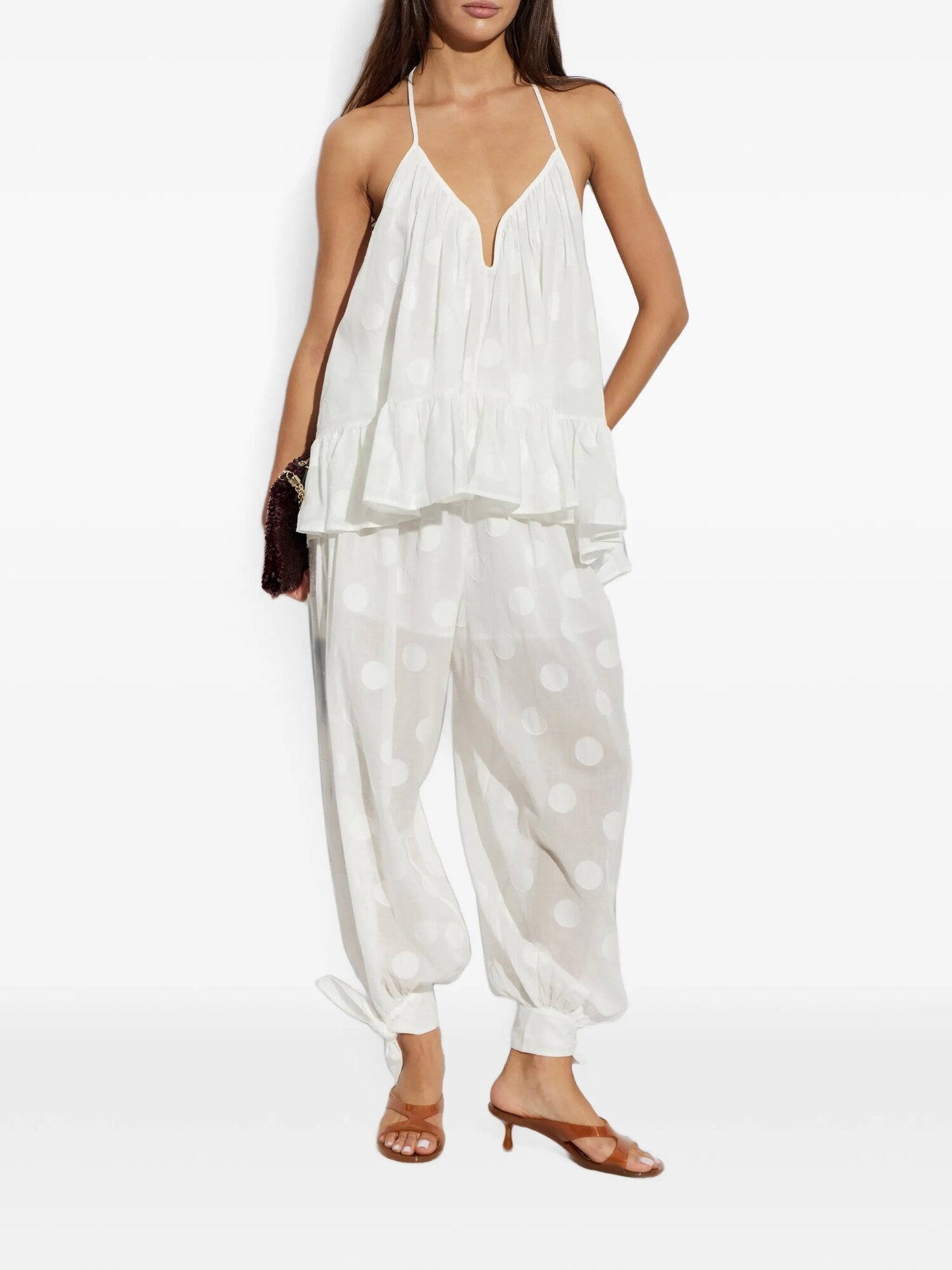 Топ ZIMMERMANN Oversized cotton top, размер 36, бежевый/белый — фото 1