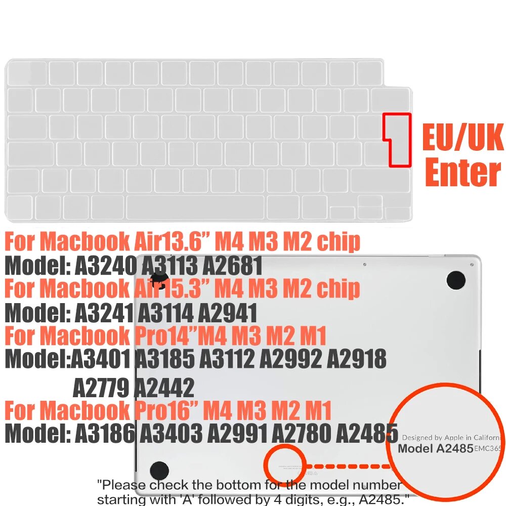 Чехол для клавиатуры SDYIGOE силиконовый для MacBook Pro 14/16 дюймов 2021 года EU-A2442A2485 clear