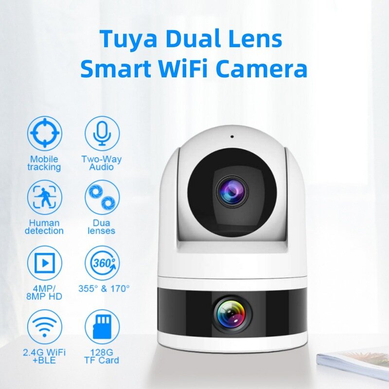 TuYa Двойная линза WiFi камера безопасности 2MP+2MP PTZ, внутренняя умная сеть камера с евровилкой для домашнего