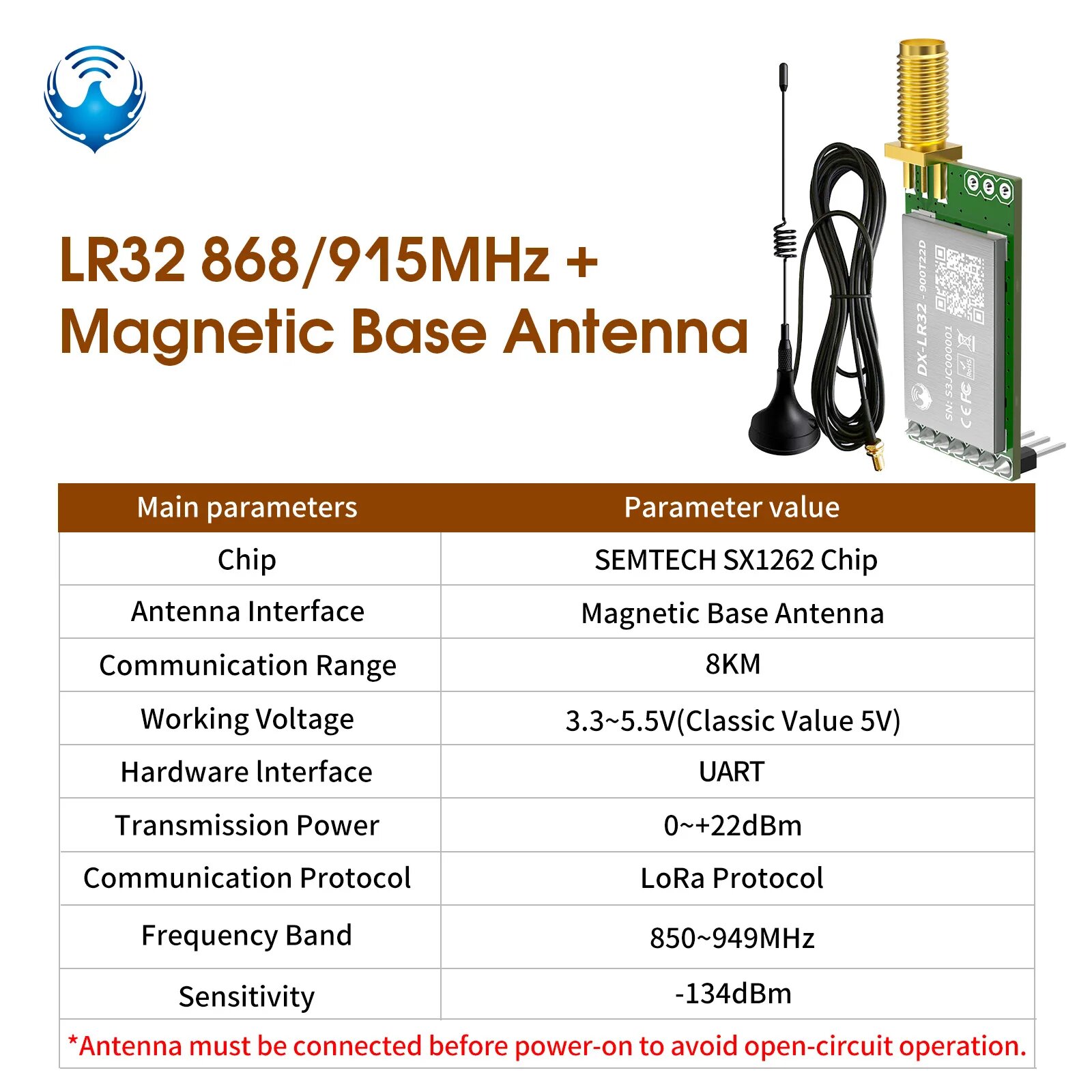 Модуль LoRa DX-LR32 868/915MHz, SX1262, 8KM, Бежевый