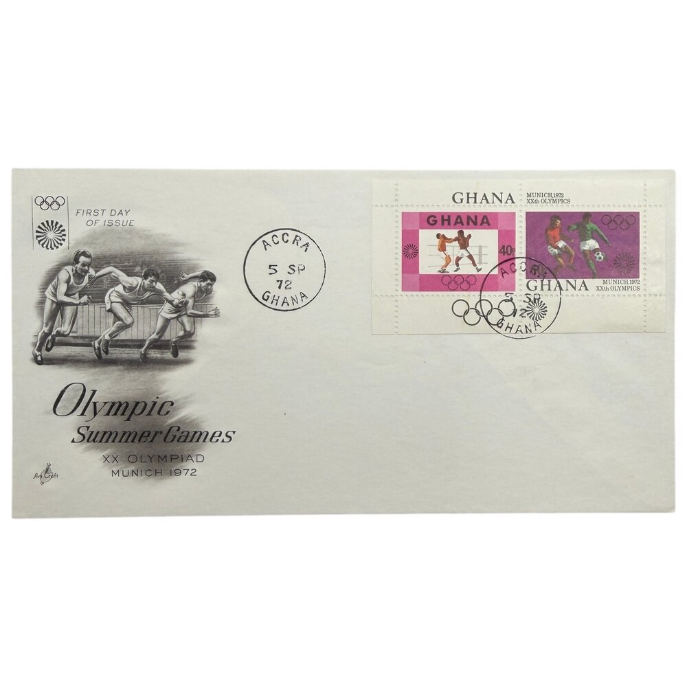 Конверт первого дня (КПД) "XX летние Олимпийские игры, Мюнхен 1972" 1972 г. Гана (Вид 1)