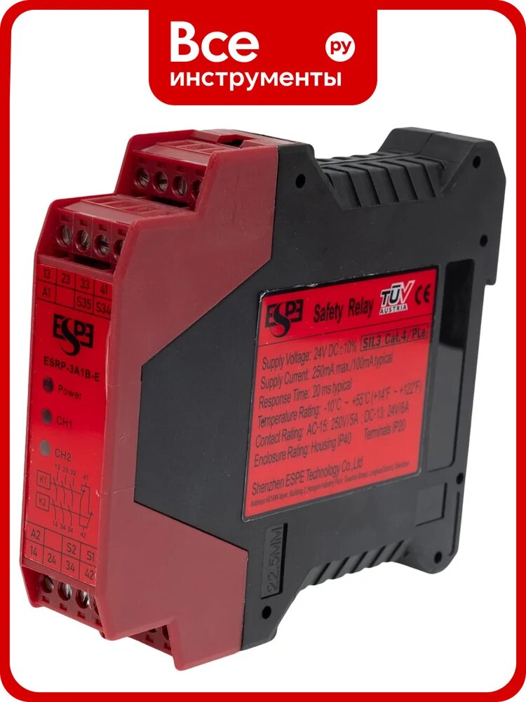 Реле безопасности ESPE ESRP-3A1B-E 08-00036481 – силовое реле для DIN-рейки, защита IP40, постоянный ток катушки