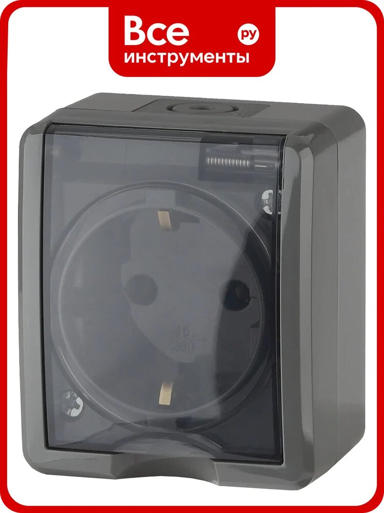 Розетка, ЭРА, ЭРА Эксперт 11-2401-03 2P+E IP54, 16АХ-250В, ОУ, серый Б0020713, качественного поликарбоната