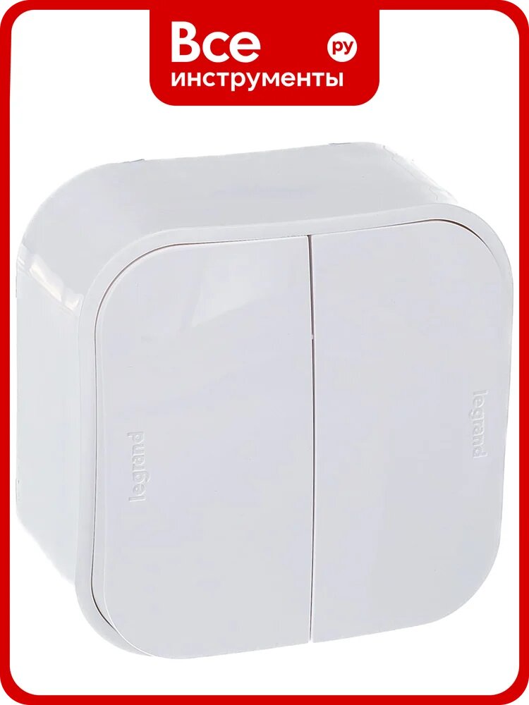 Выключатель Legrand двухклавишный Legrand Quteo IP20 10А 250В винтовые зажимы накладной монтаж белый