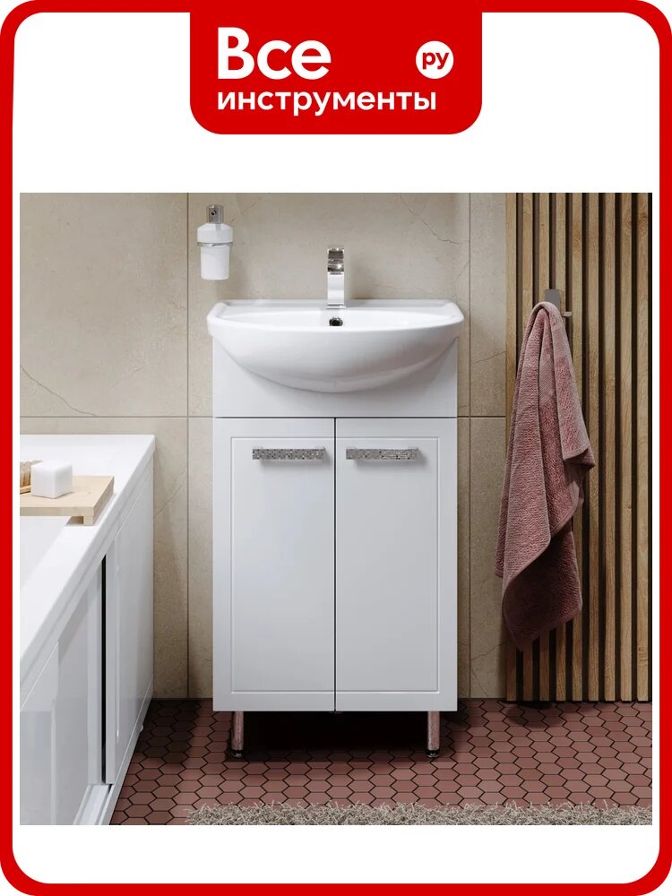 Тумба ALAVANN Vittoria 50 белый ALV0672001, напольная мебель из МДФ с хромовой фурнитурой, две двери и полка
