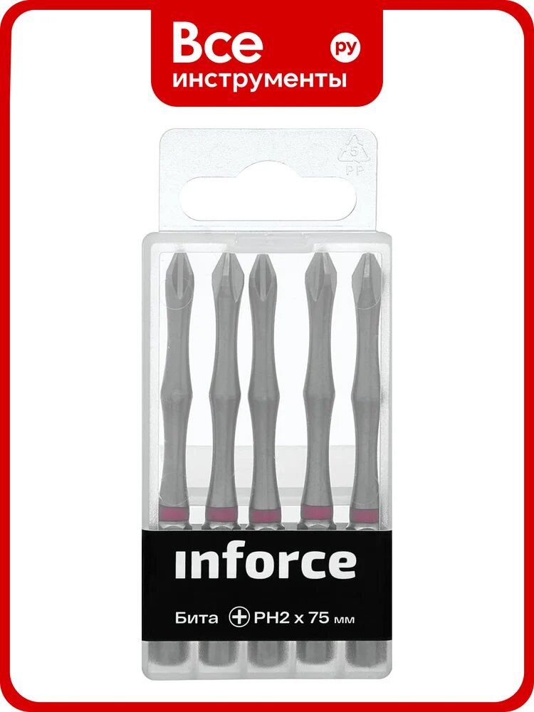 Бита (5 шт; PH2; 75 мм) Inforce 11-01-293, с шуруповертами при монтаже/демонтаже крепежа
