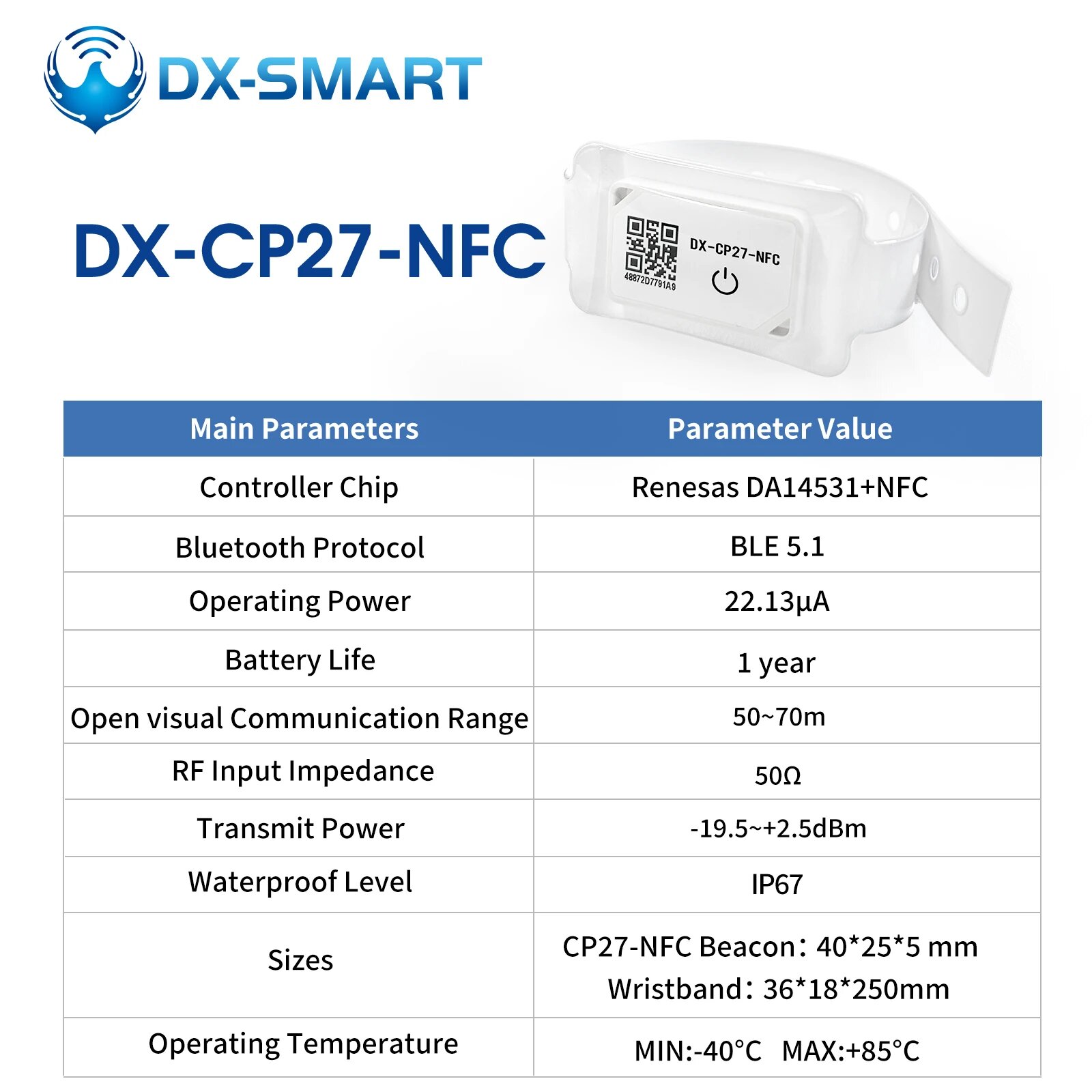 DX-SMART CP27-NFC Белый Bluetooth-трекер BLE 5.1