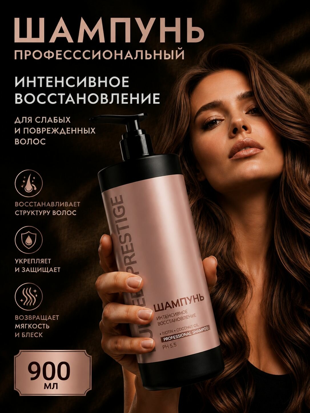 Шампунь для волос женский профессиональный Lumire Prestige восстанавливающий 900мл для восстановления профессиональный уход объем 900мл