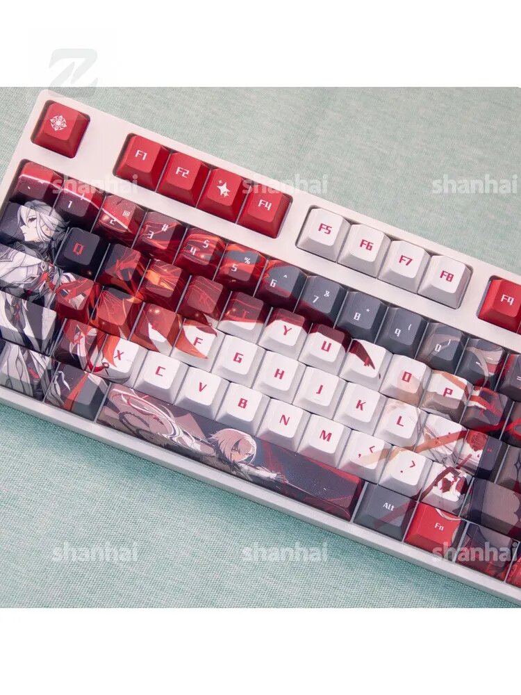 Клавиша Arlecchino, профиль Cherry, тема Genshin Impact, PBT аниме-игровые клавиши, для механической клавиатуры с перекрестной осью