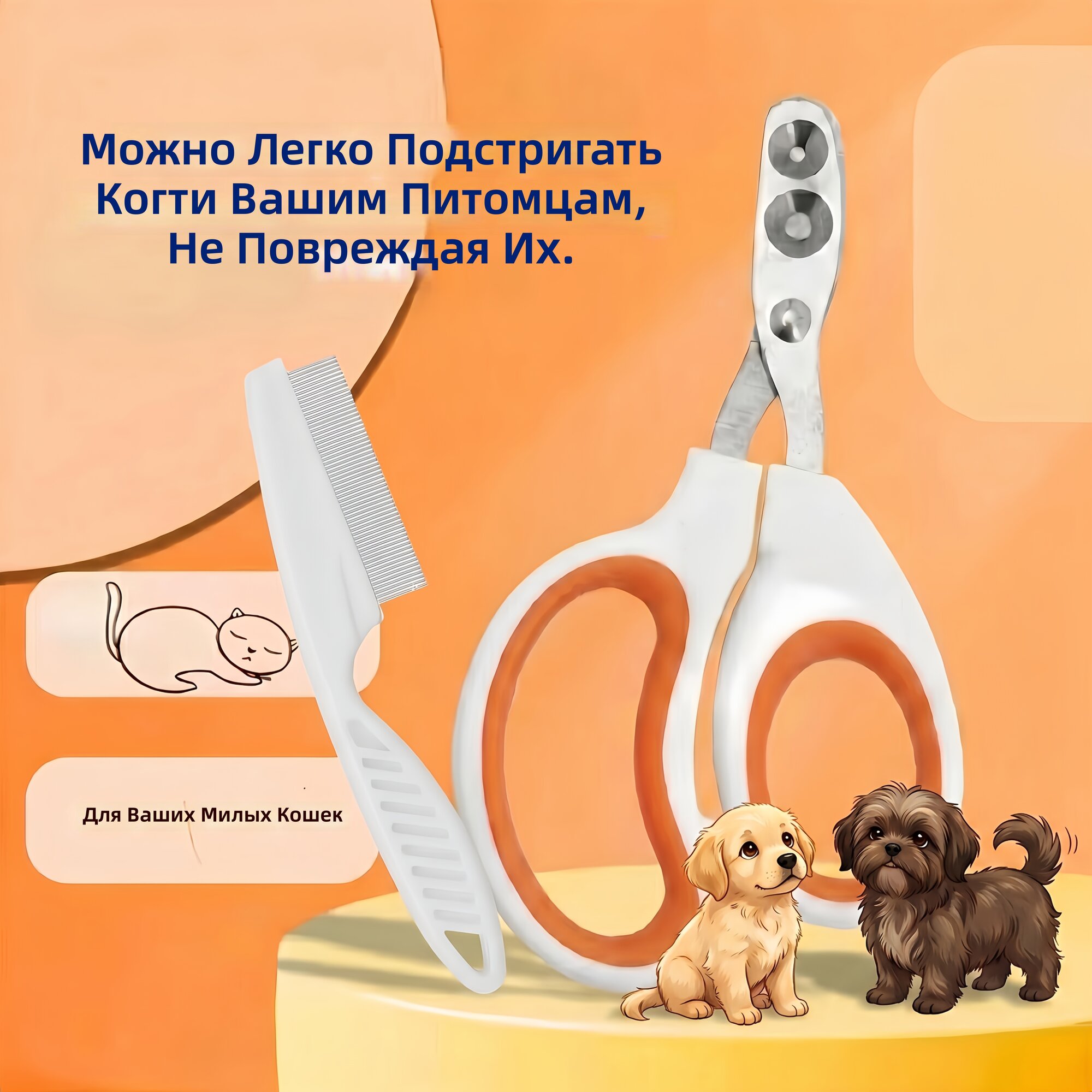 Набор для ухода за когтями питомца: когтерезка и щетка (2 предмета), двойное отверстие 2 мм и 4 мм, предотвращает чрезмерную обрезку