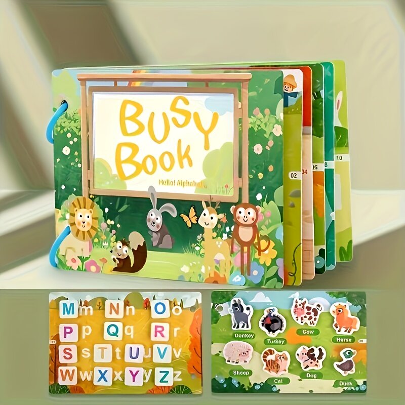 Развивающая тихая книжка-пазл "Alphabet Farm" с многоразовыми наклейками для раннего изучения алфавита и словарного запаса. Интерактивная. Подарок на Рождество и Хэллоуин. Новинка 2025