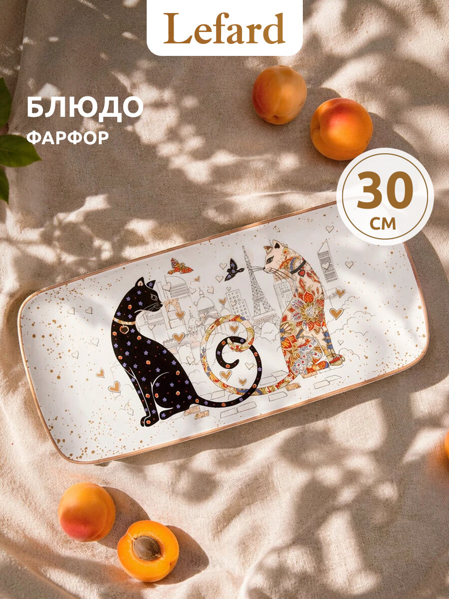 Блюдо прямоугольное (тонкостенный фарфор) Lefard "Парижские коты" 30 см