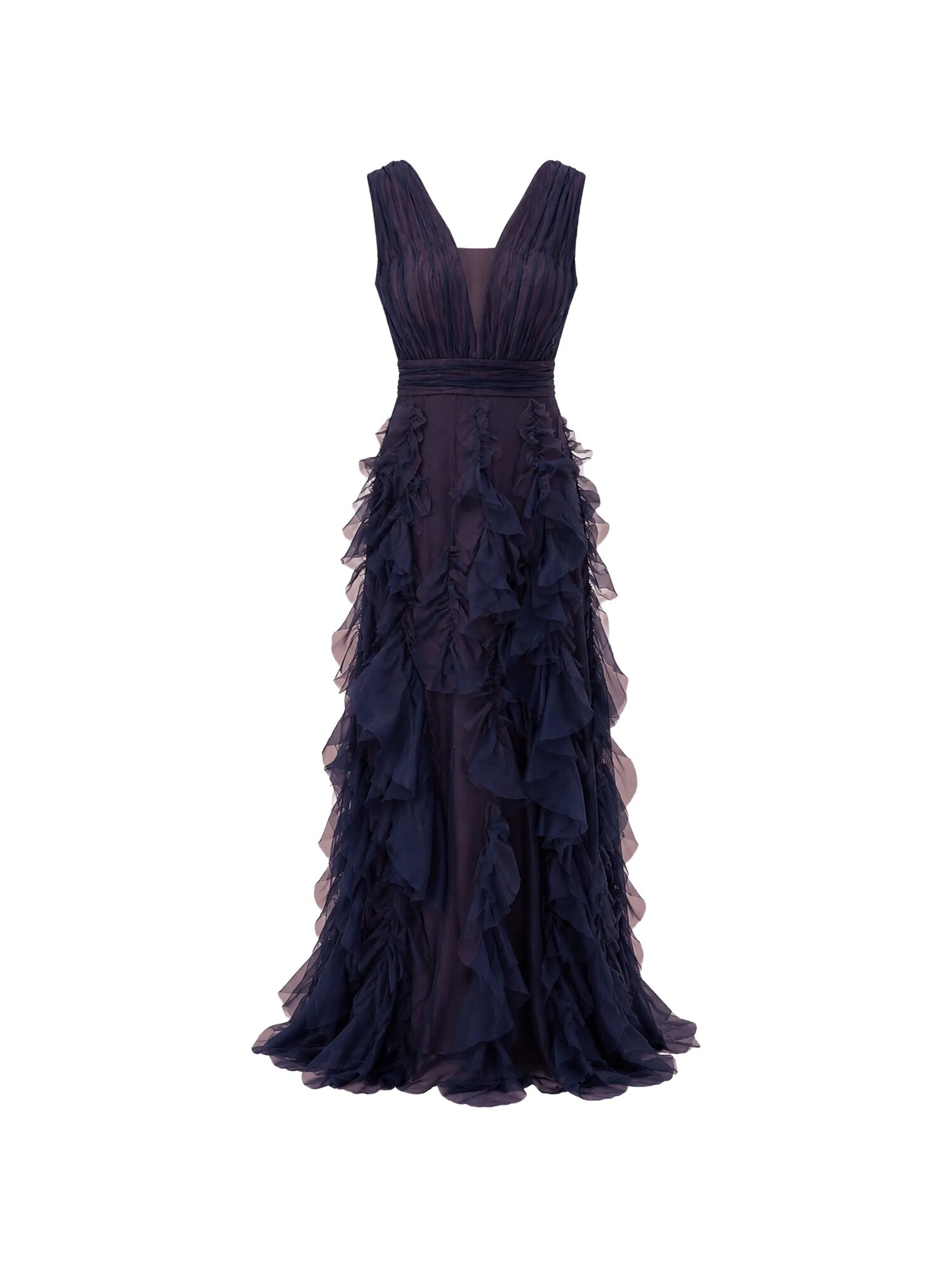 Платье Marchesa Ruffled silk-organza maxi dress