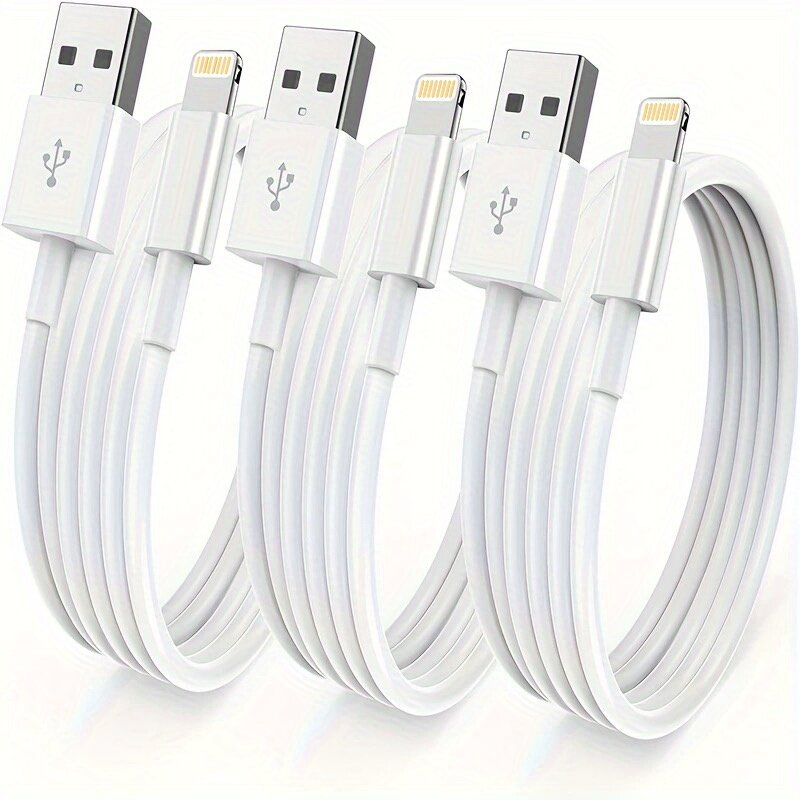 Длинный кабель для зарядки iPhone Lightning - USB, 3 шт, 2 м (6.6 фута), белый, совместим с iPhone 14 Pro Max/14/13 Pro/12 Mini/11/Xs/Xr/8/7/6S/5/SE