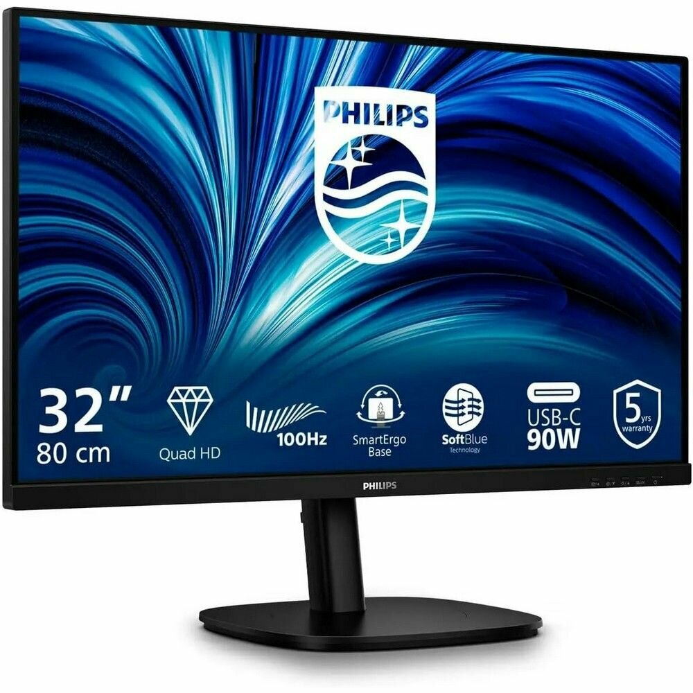Монитор 31.5" PHILIPS 32B2U3601 Black (IPS, 2560x1440, HDMI(2,0)+DP(1,4), USB-Hub, USB-C(PD90W) LAN(RJ-45) 4 ms, 178°/178°, 350 cd/m, 1500:1, 100Hz, Swivel, Pivot, InPSU, Speakers)