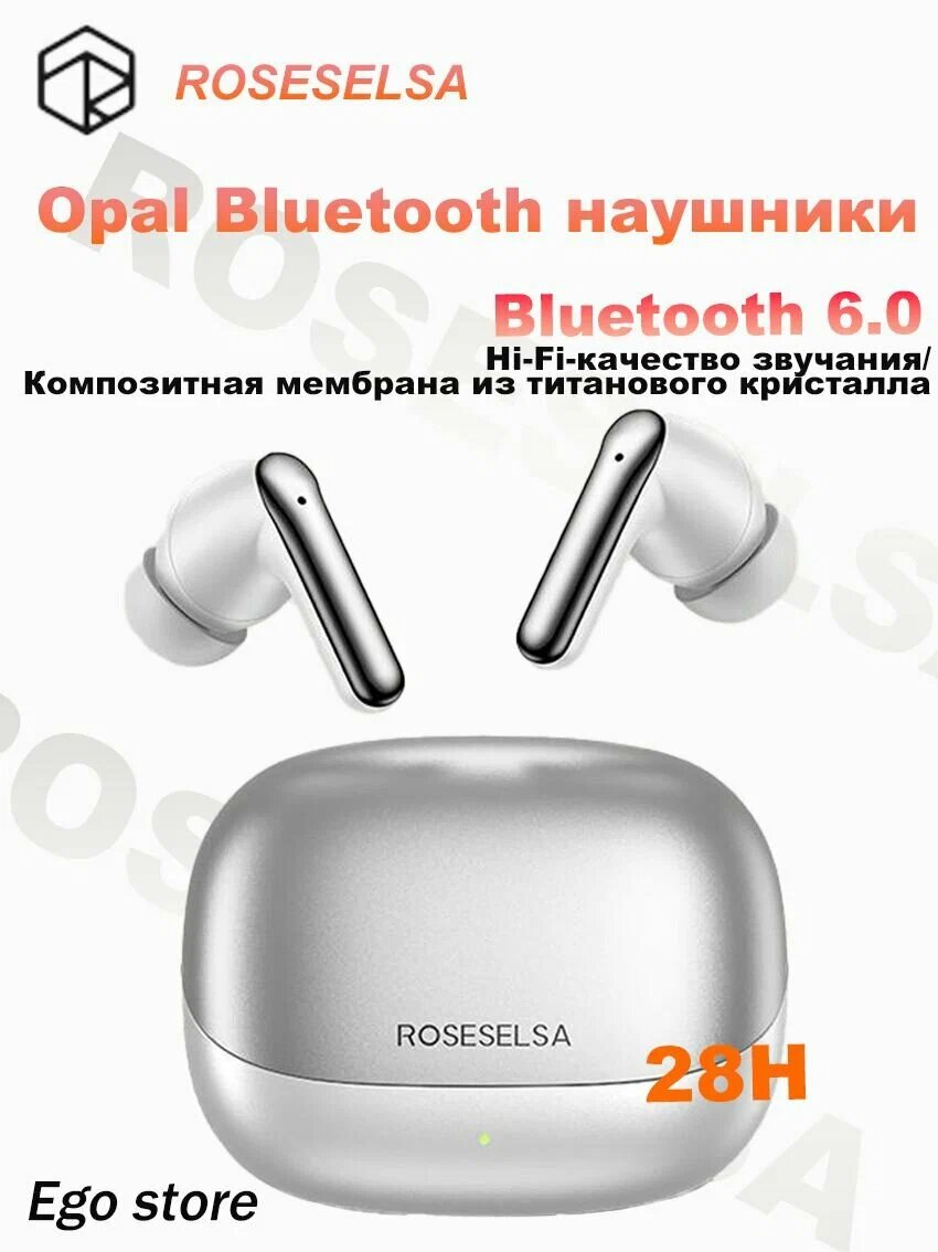 Беспроводные наушники-вкладыши ROSESELSA Opal с шумоподавлением, серые