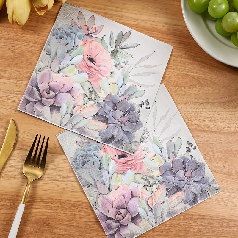 Цветные бумажные салфетки с принтом суккулентов, 2-слойные, 12.99x12.99 дюйма, для вечеринок, пикников, семейных встреч, отелей и кафе, модель CK30
