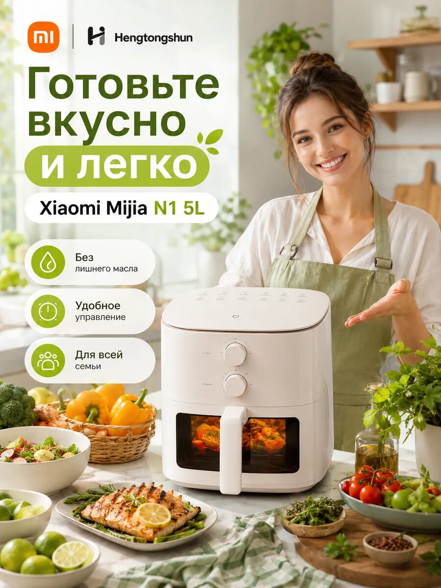 Аэрогриль Mijia Air Fryer N1 объёмом 5 л для приготовления блюд с минимальным количеством масла