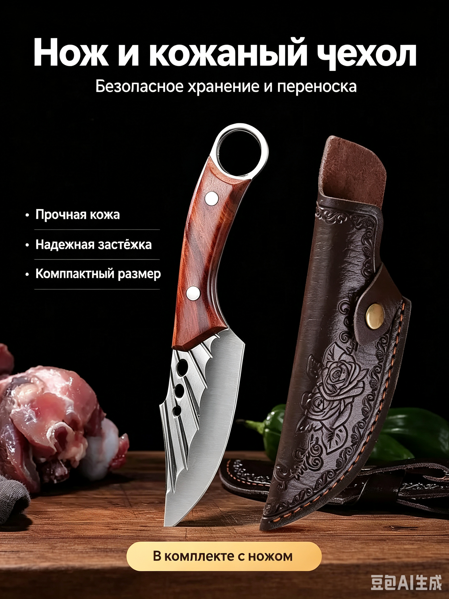 Кованый кухонный разделочный нож из нержавеющей стали, острый тесак для мяса, комплектуется