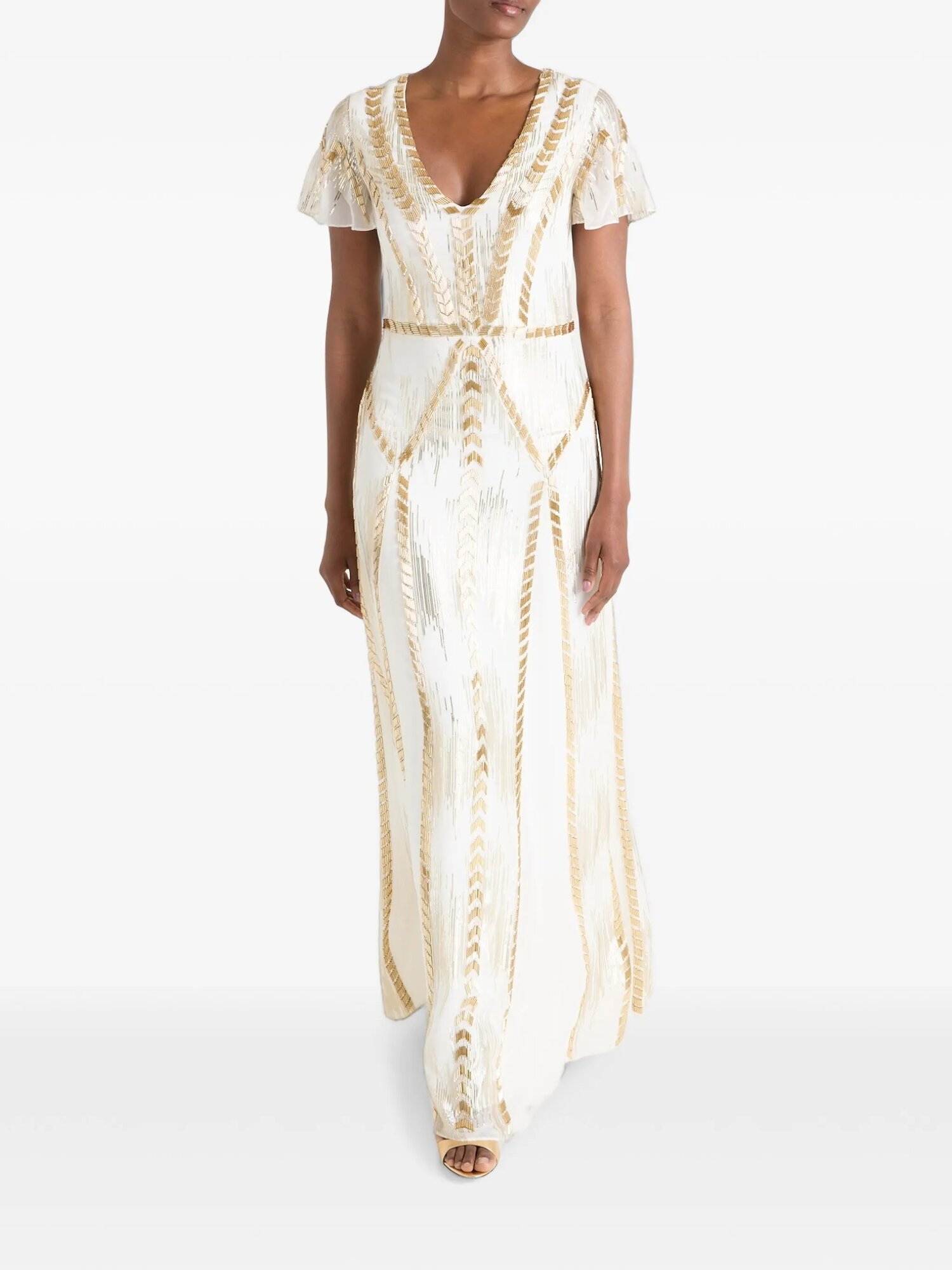 Платье Temperley London Viola, размер 10, бежевый/белый — фото 1