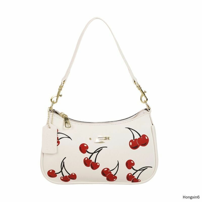 Сумка COACH белая с красными поцелуями, полумесяц, на плечо, для женщин, женская — фото 1