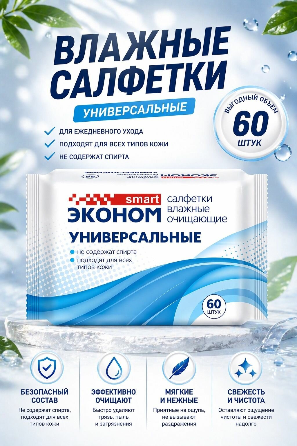 Эконом Smart Влажные салфетки 60 шт