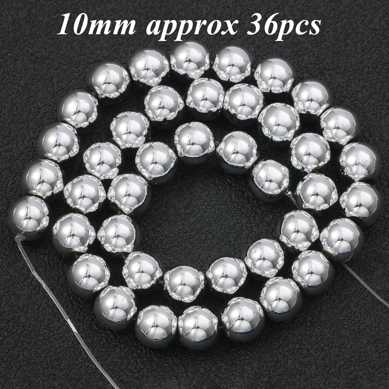 Бусины гематитовые серебряного цвета 10 мм, 36 шт