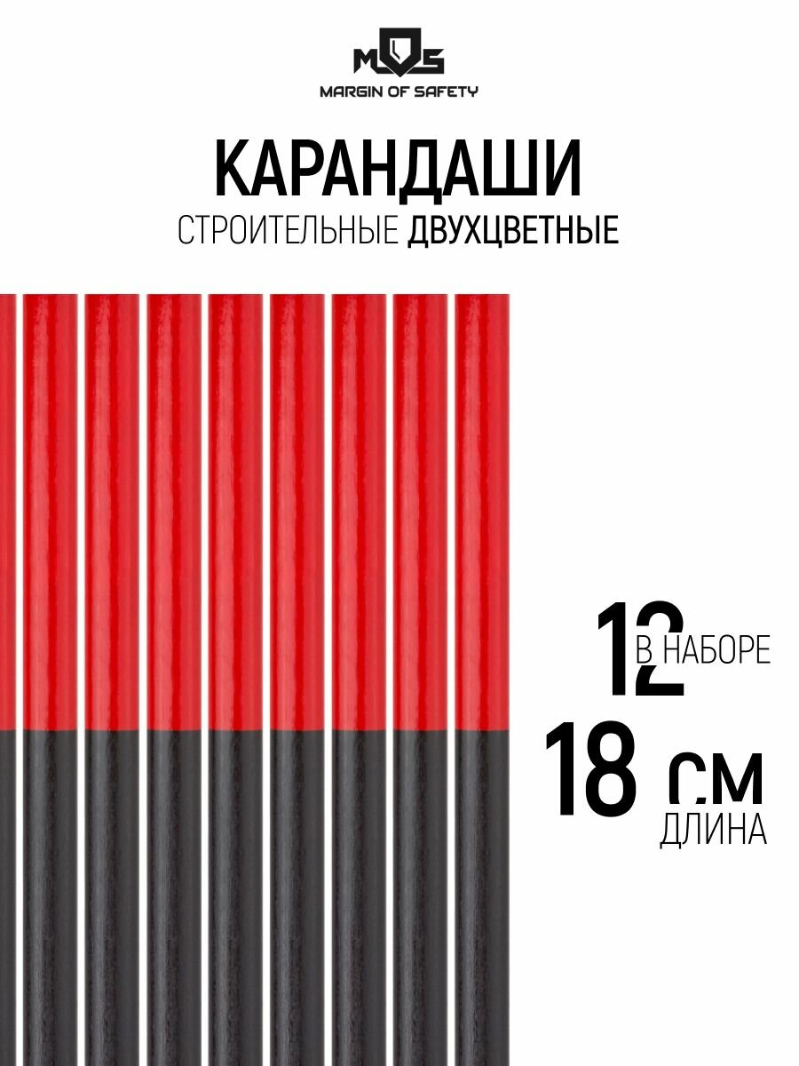 Карандаши строительные двухцветные 180 мм 12 шт.
