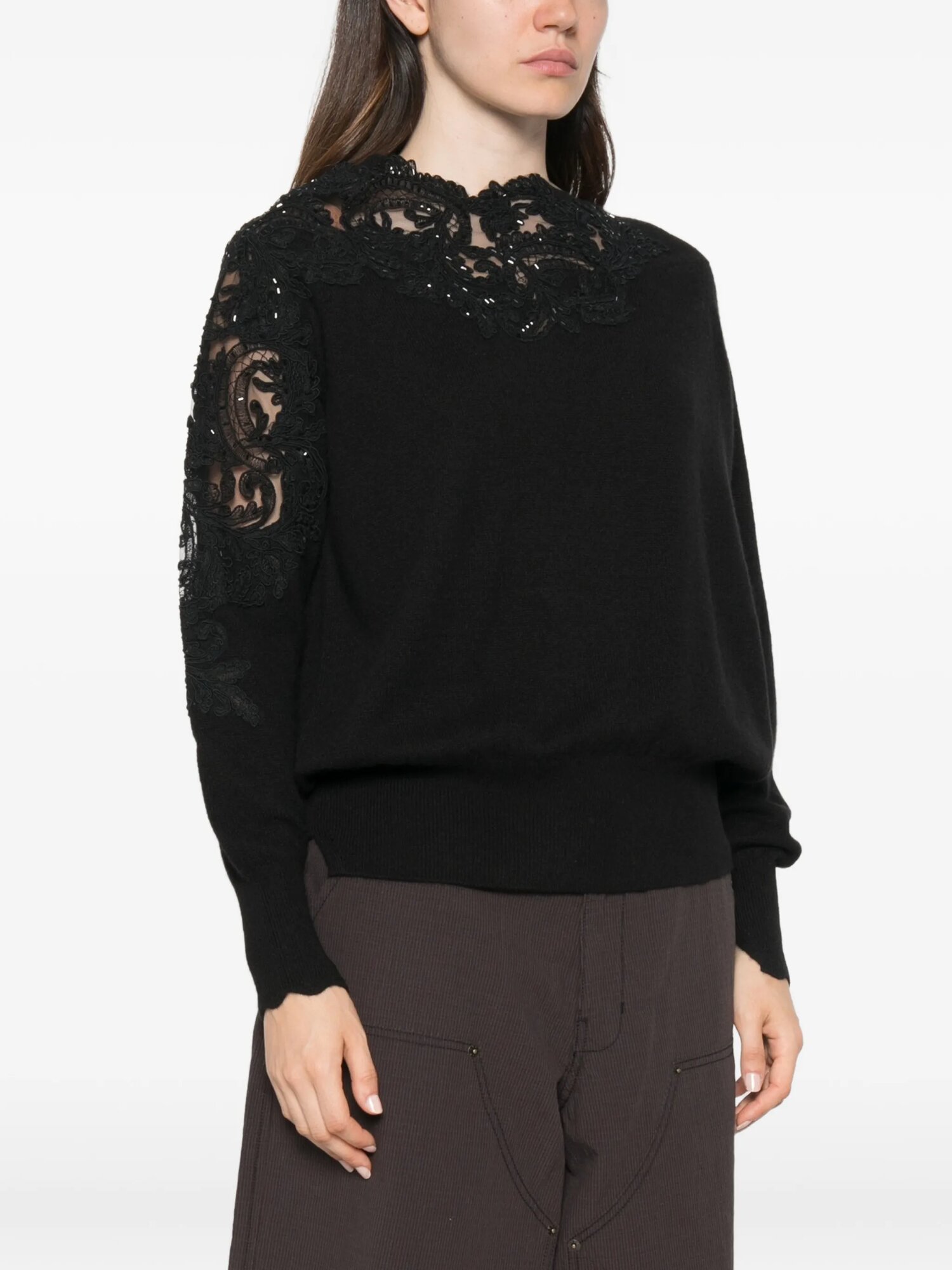 Свитер Ermanno Scervino Lace-panel sequin-embellished sweater, размер 44 — фото 1