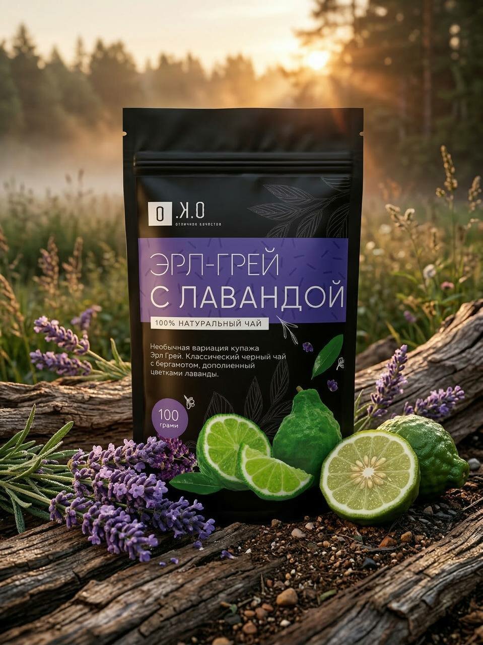 Чай Эрл Грей Отличное Качество, с лавандой, листовой, чёрный, 100г