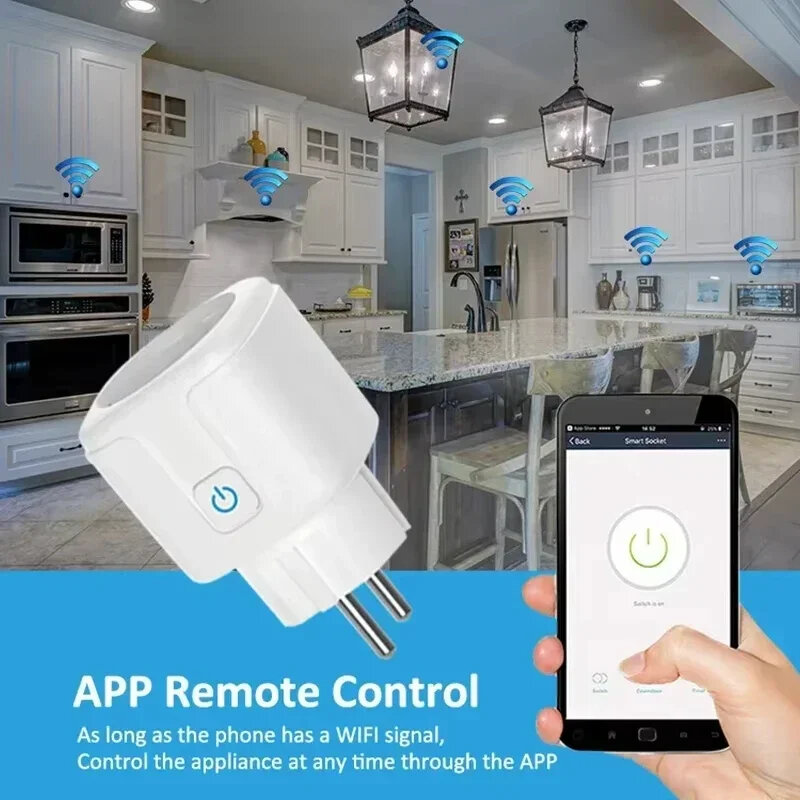 Умная WiFi‑розетка Jinvoo, приложение Tuya Smart Life, 220 В, 16 А, 3500 Вт, работает с Alexa и Google Assistant, 1 шт. (Цвет товара: белый; Ширина: 46 мм; Высота: 63 мм; Комплектация: в сборе с корпусом)