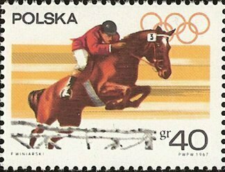 (1967-023) Марка Польша "Конкур" Подготовка в Олимпиаде III