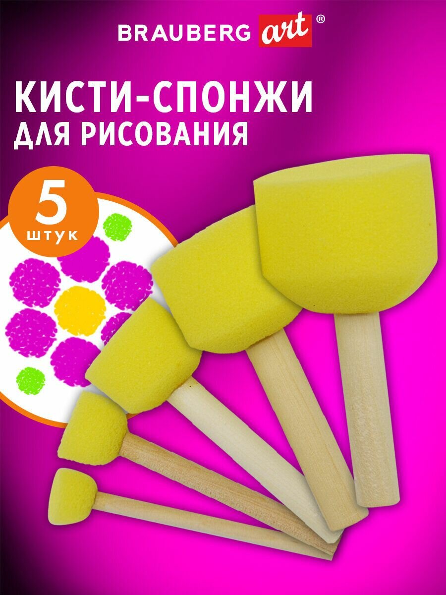 Кисти спонжи для рисования художественные поролоновые, набор 5 штук, Brauberg Art Debut