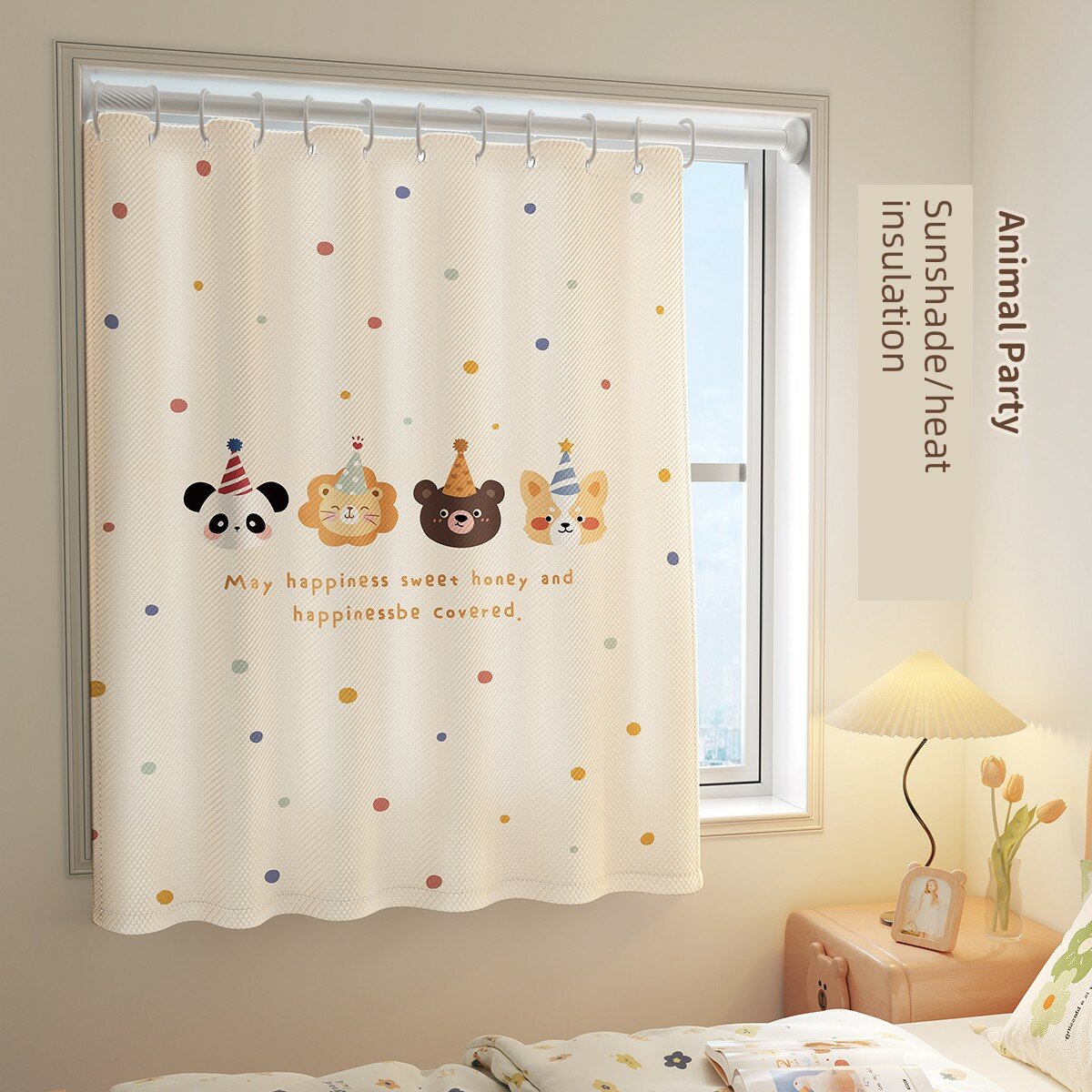 Animal Party 50% Полупрозрачные Шторы 80x180 см с Роликом и Крючками для Окна 50-70 см
