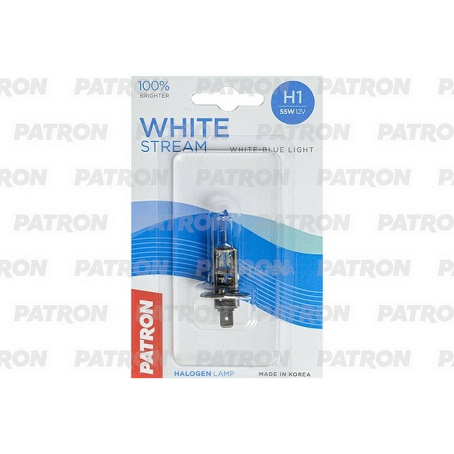 Лампа блистер 1ШТ H1 12V 55W 3800K P14.5S WHITE STREAM (+100% яркости яркий белый свет +50М свет PATRON PLH11255WSB1