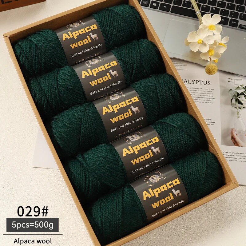 Пряжа из альпаки и шелка 500 г для вязания теплых вещей Зеленый, 29 Dark Green