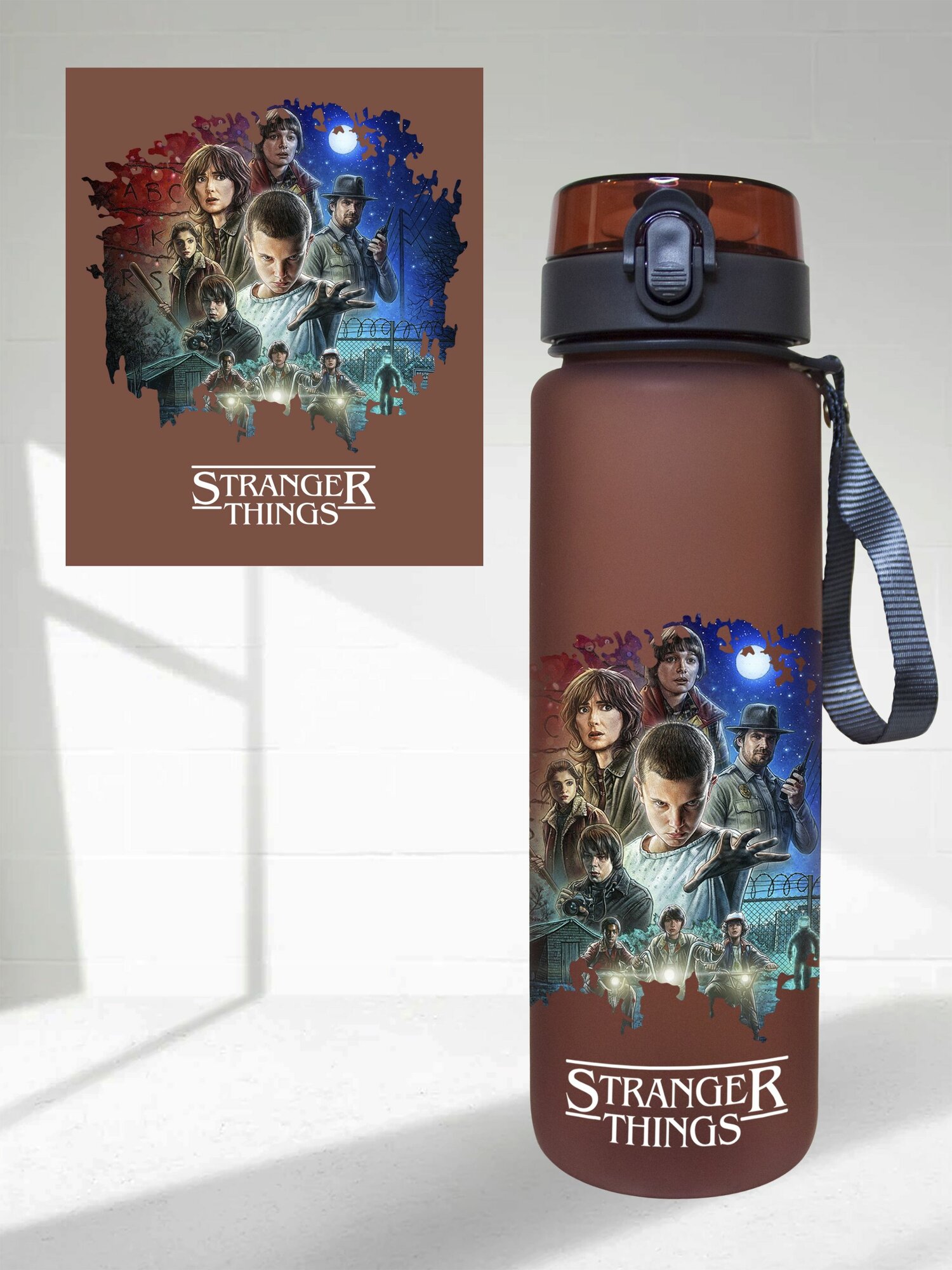 Бутылка для воды ОСД (Очень странные Дела / Stranger Things), 1000 мл, спортивная, красная